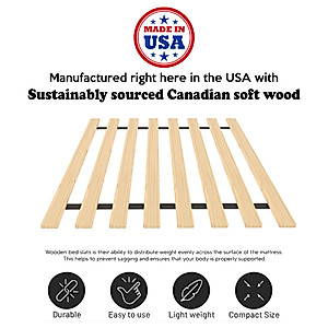 Continental Mattress, 0.68-Inch Heavy Duty Vertical Mattress Support Wooden Bunkie Board/Bed Slats, Queen, Beige