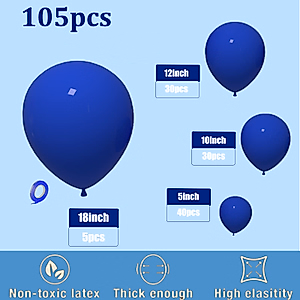 105 Pcs Royal Blue Balloons Garland Kit 18/12/10/5 Inch Pastel Party Balloons Different Sizes Dark Blue Balloon As Graduation Balloons/Birthday Balloons/Baby Shower/Wedding/Party decorations