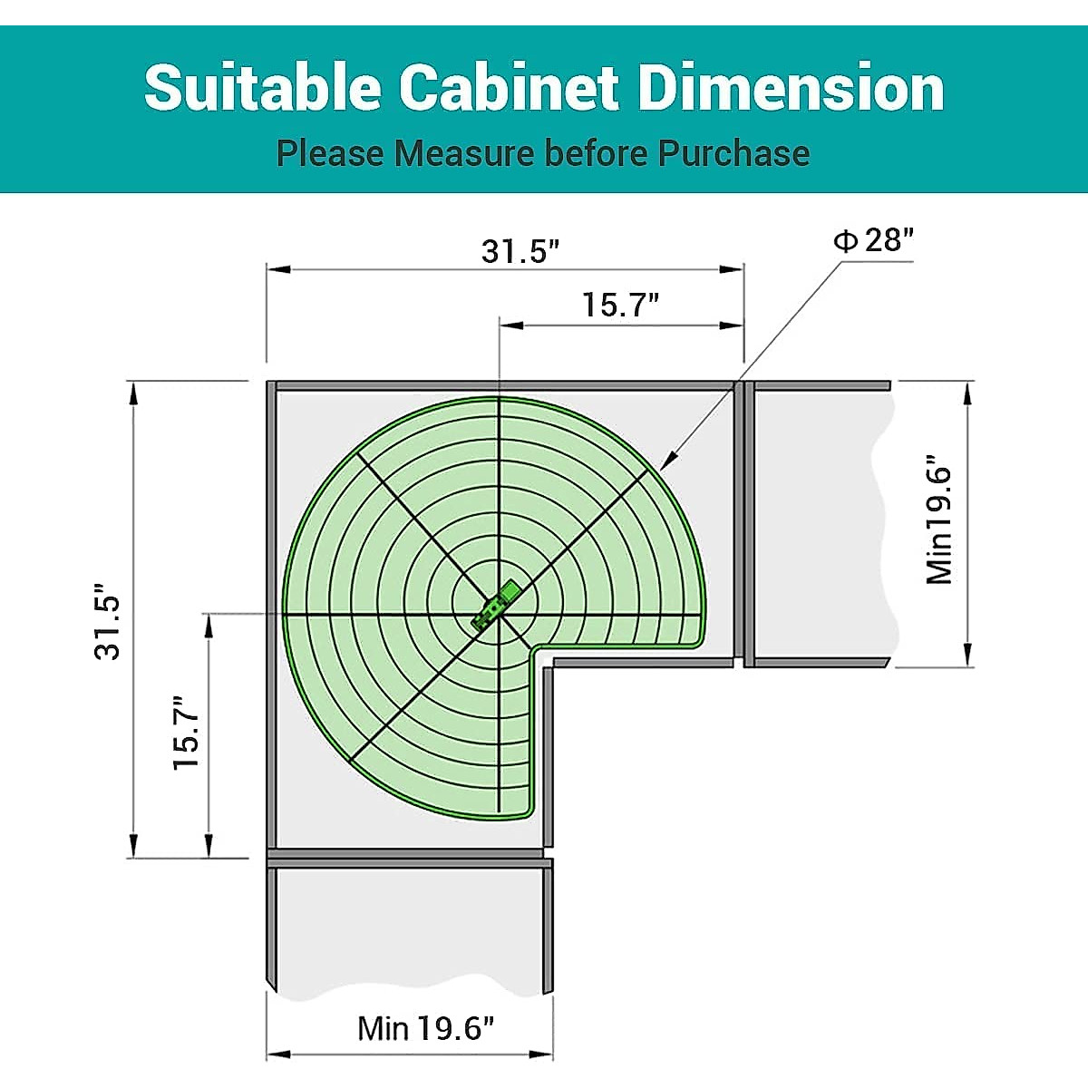 28 Inch White Lazy Susan Turnable, Kidney Shape Lazy Susan Kitchen Cabinet Organizer