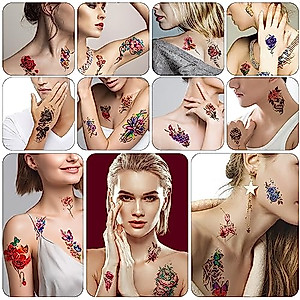 77 Sheets Temporary Tattoo, 17 Sheets Half Arm Flower Rose Skull Butterfly Snake Fake Tattoos for Adults, 60 Sheets Tiny Waterproof Temporary Tattoos Body Art Sticker Realistic for Women Girls or Kids