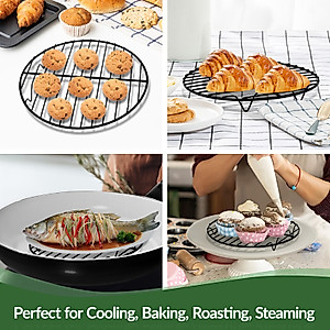TeamFar Round Cooling Rack, 7.5’’ Small Baking Roasting Grilling Rack with Stainless Steel Core & Non-stick Coating, for Cooking Steaming Cooling, Healthy & Sturdy, Oven Safe & Easy Clean – Set of 2