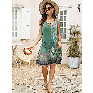ETCYY Summer Dresses for Women 2025 Trendy Boho Floral Print Beach Cover Up Casual Spring Sleeveless Sundresses(XL.Flower Green)