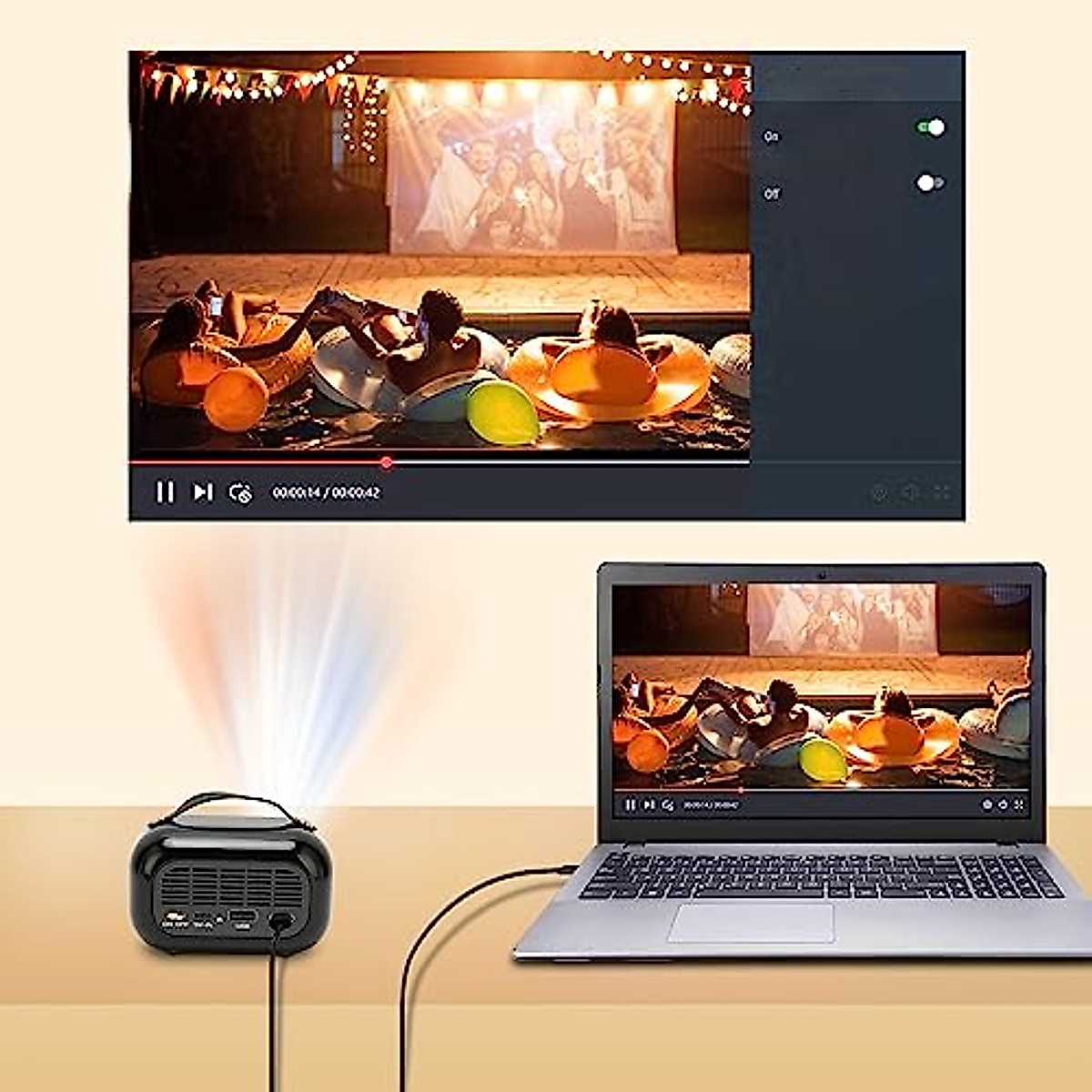 Video Projector, 3D Image 5G WIFI 4K Support Mini Projector for Outdoor for Car (Black)