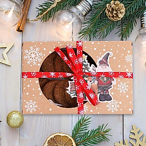 OurWarm 12pcs Christmas Cookie Gift Boxes Treat Boxes for Holiday Gift Giving and Christmas Party Supplies, Christmas Kraft Paper Food Bakery Boxes with Clear Window, Oilpaper and Ribbons
