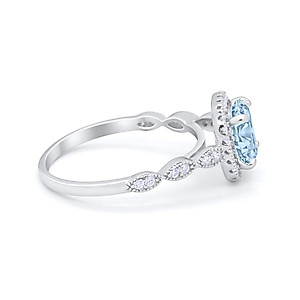 Blue Apple Co. Halo Solitaire Accent Art Deco Engagement Ring Simulated Aquamarine 925 Sterling Silver,Size-7