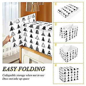 CaTaKu Christmas Tree Cute Storage Bins with Lids and Handles, Fabric Large Storage Container Cube Basket with Lid Decorative Storage Boxes for Organizing Clothes