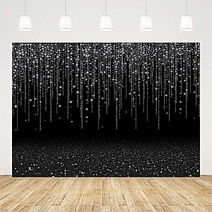 Sendy 7x5ft Black and Silver Glitter Bokeh Backdrop Birthday Party Decorations for Adult Kids Photography Background Silver Black Sparkle Wedding Prom Bday Party Decor Banner Photo Shoot Studio Props