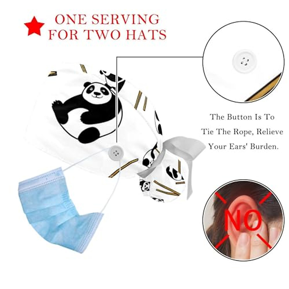 2-Pc Gourd-Shaped Working Cap,Fisherman Hat with Buttons and Cotton Sweatband,Panda Plant Cartoon Animal