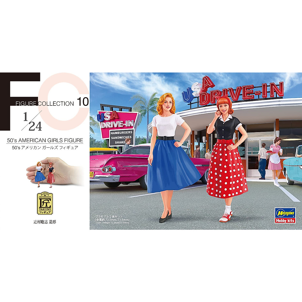 Hasegawa FC10 1/24 Figure Collection Series 50's American Girls Figure (Set of 2) Plastic Model