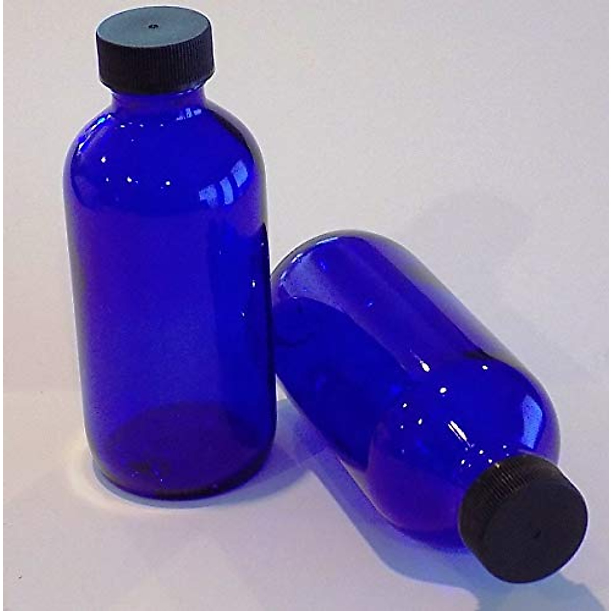 4 Ounce Boston Round Heavy Glass Cobalt Blue Bottles w/Lined F217 Caps-6 Pack-Pharmaceutical Grade