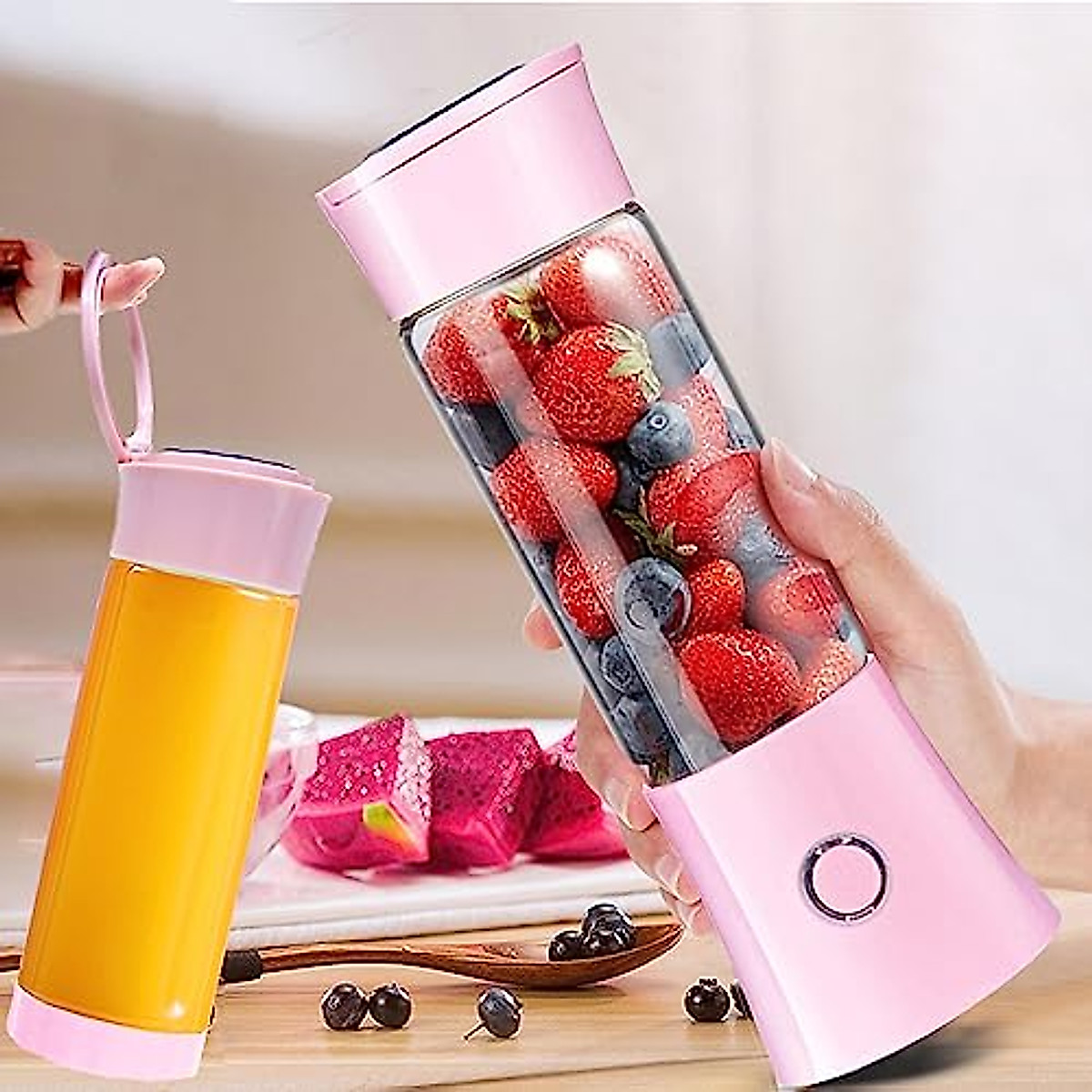 Toycol Portable Blender, Mini Personal Size Blenders for Smoothies and Shakes,Travel Juicer Cup Smoothie Maker with Updated 6 Blades USB Rechargeable Fruit Mixer with 4000mAh Battery16Oz Pink