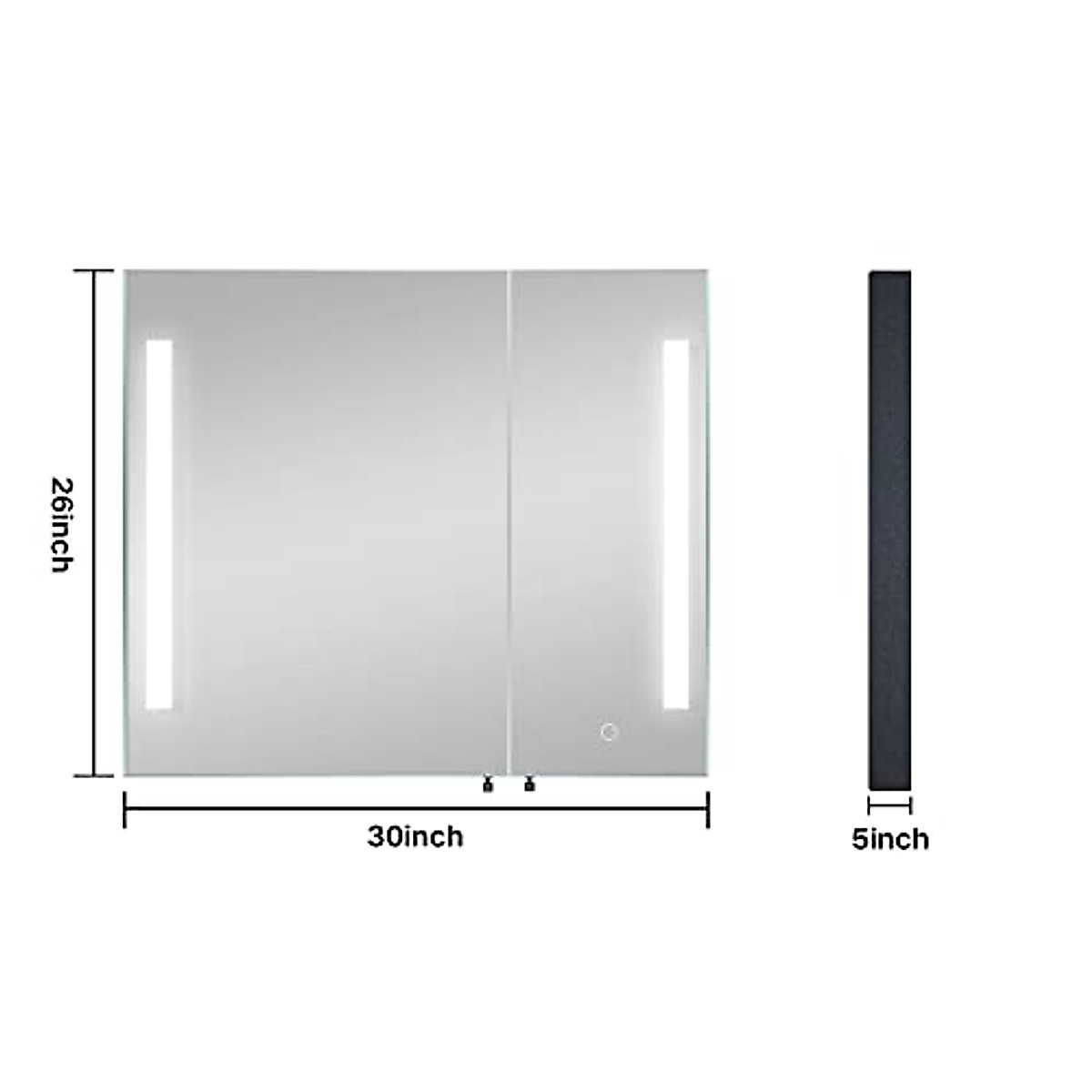 JimsMaison 30x26 inch Silver LED Mirror Bathroom Medicine Cabinet with Double Doors, Space Iron Mirror Storage Cabinet with Defog Function, Dimmable Lights Brightness, Surface or Wall-Black Inner