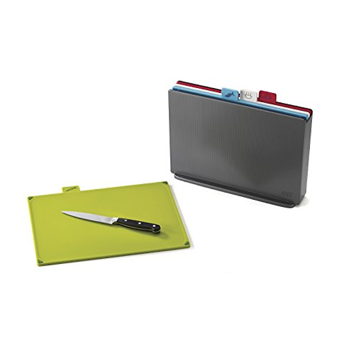 Joseph Joseph Index Plastic Cutting Board Set with Storage Case Color-Coded Dishwasher-Safe Non-Slip, Large, Graphite, index large