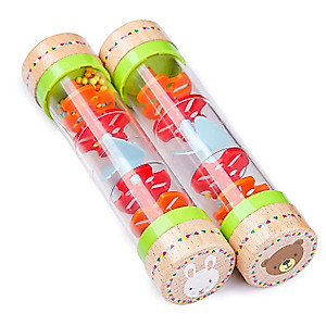 BIUWING Rainmaker Rain Sticks, Mini Wooden Musical Shake, Beaded Raindrops - Turn Over and Watch The Colorful Beads Flow Down The Tube as It Creates The Soothing Sound of Rain