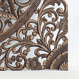 Queen Size Boho Carved Wood Bed Headboard Hand Sculpted Wall Art Hanging from Chiang Mai Thailand 60 Inches