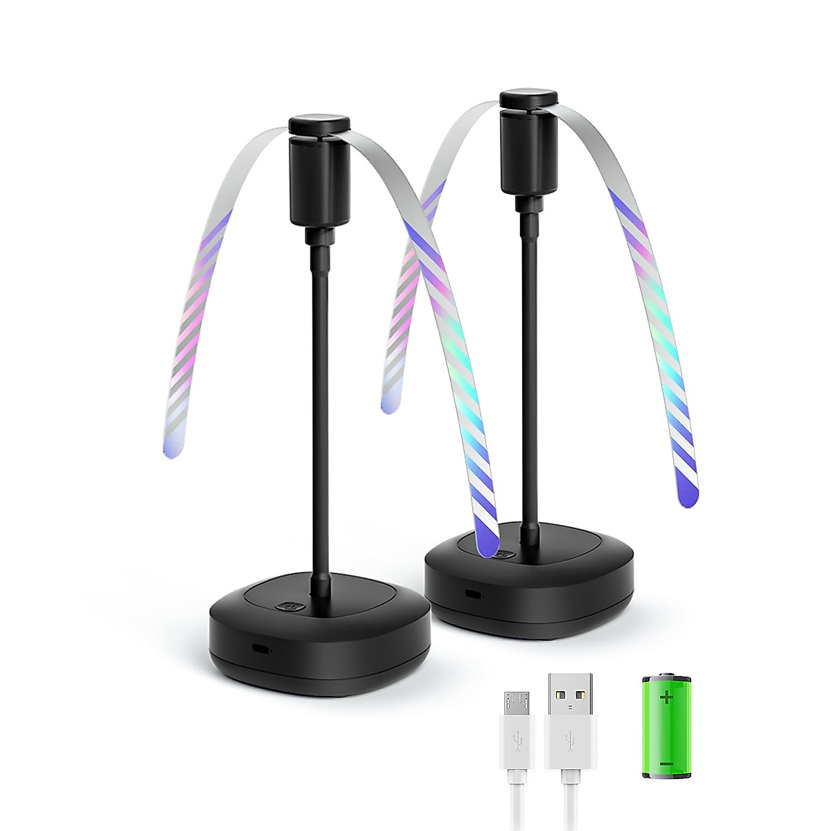 Edvision 2 Pack Food Fan for Table, 2000mAh USB Powered Rechargeable Food Fan, Portable Fan with Flexible Goose-Neck and Soft Blades, Quiet Table Food Spinner for BBQ, Picnic, Patio, Parties, Outdoor