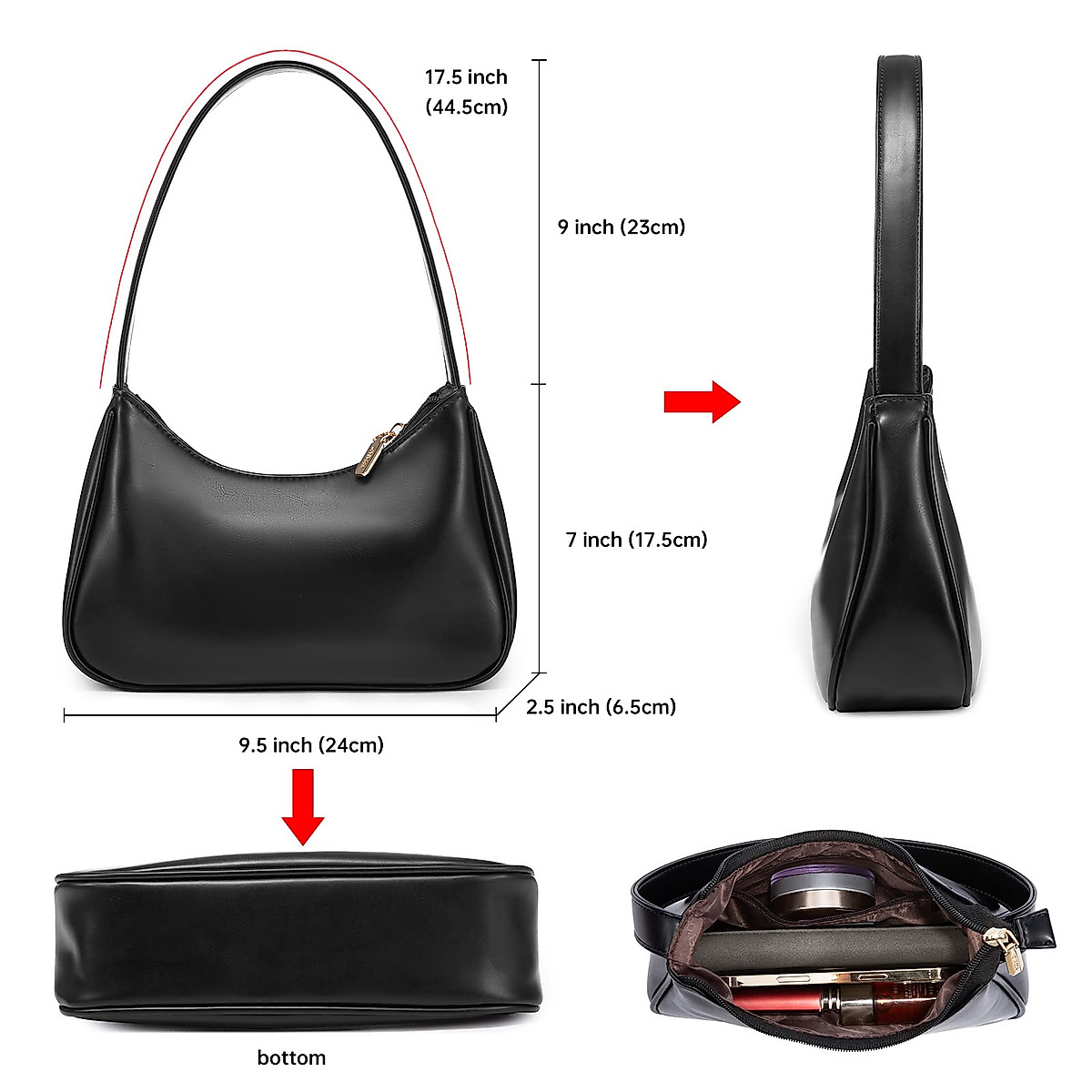 LOVEVOOK Small Purses for Women, Retro Classic Black Shoulder Bag Cute Mini Handbag, Vegan Leather Tote Clutch Purse Hand Bags