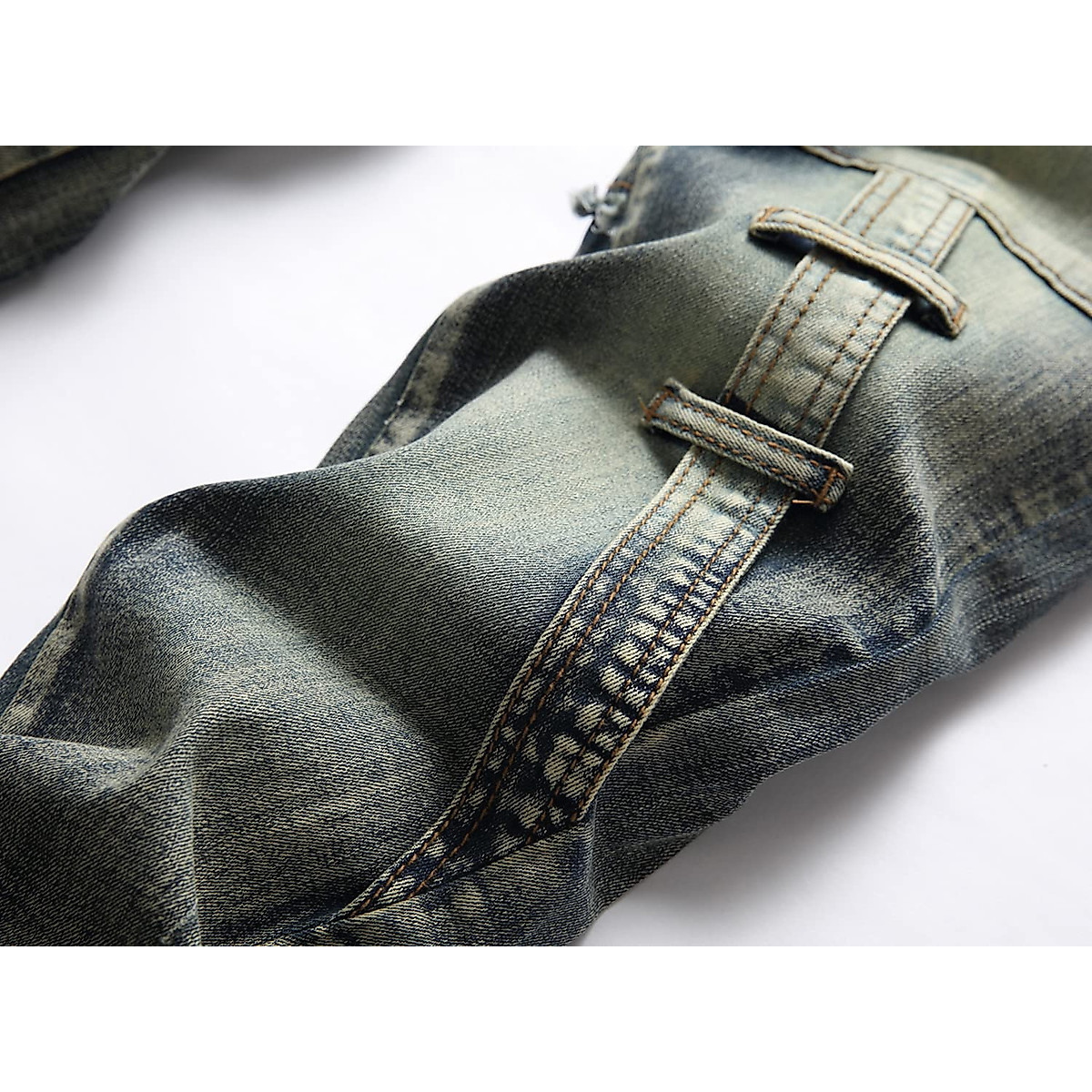 XIMXIMMTIAN Men's Biker Moto Washed Distressed Slim Fit Straight Jeans Denim (34, 2126 Blue)