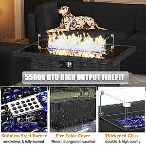 LayinSun 7 Pieces Outdoor Patio Furniture Set with 44" Fire Pit Table Rattan Sectional Sofa Conversation Sets