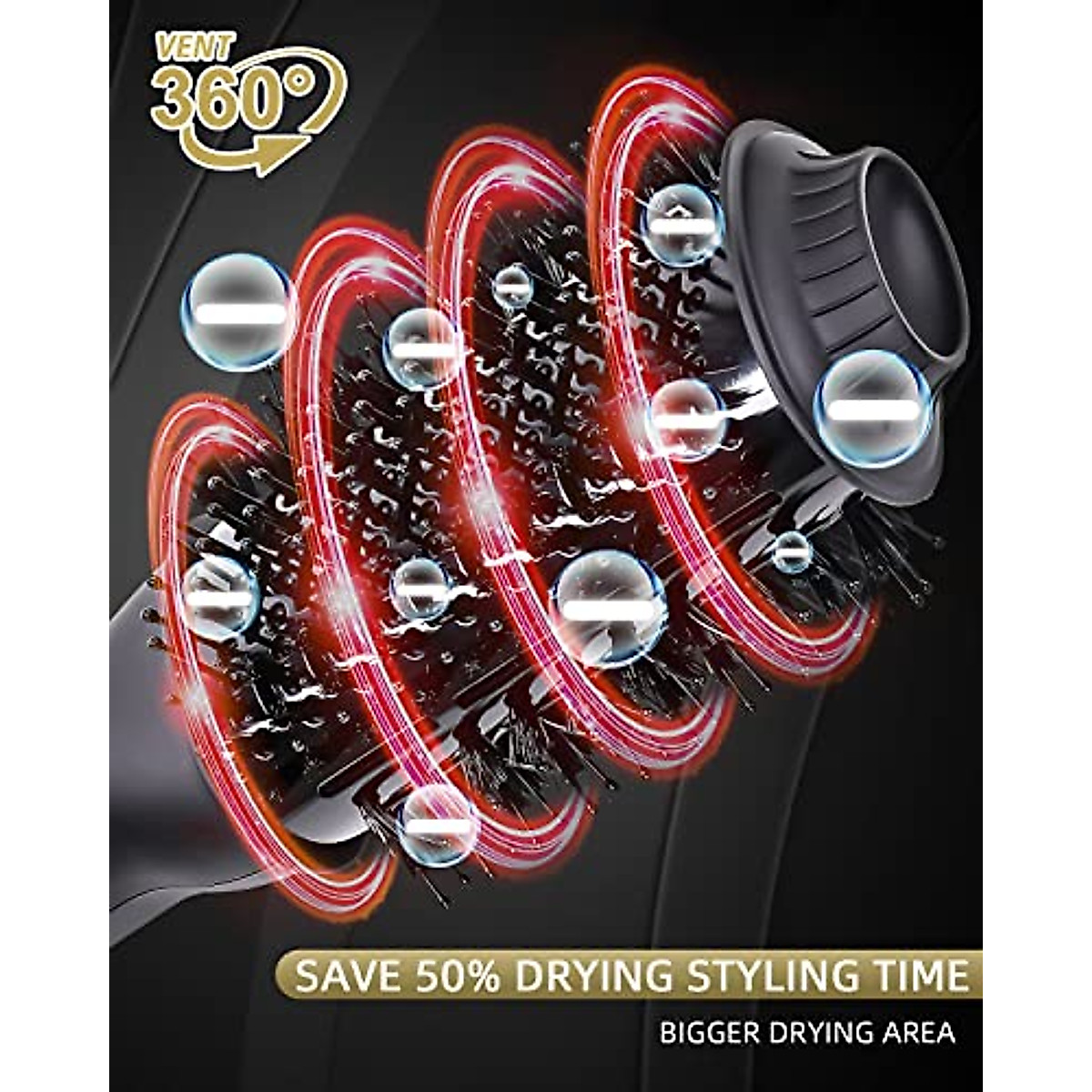 VASONNI Hair Dryer Brush Hot Air Blow Dryer Brush in One for Women Ceramic Coated Hot Air Brush for All Hair Types 58mm Oval Shape (Black Gold)