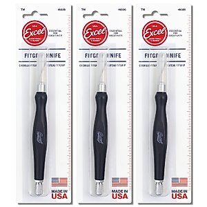 Excel Blades Fit Grip Knife. Ultra Sharp Knife with Carbon Steel Angled Edge Blade & Contoured Rubberized Grip, Made in the USA, Light Duty Cutting Tool for Precision Cutting & Trimming, Black, 3 Pack
