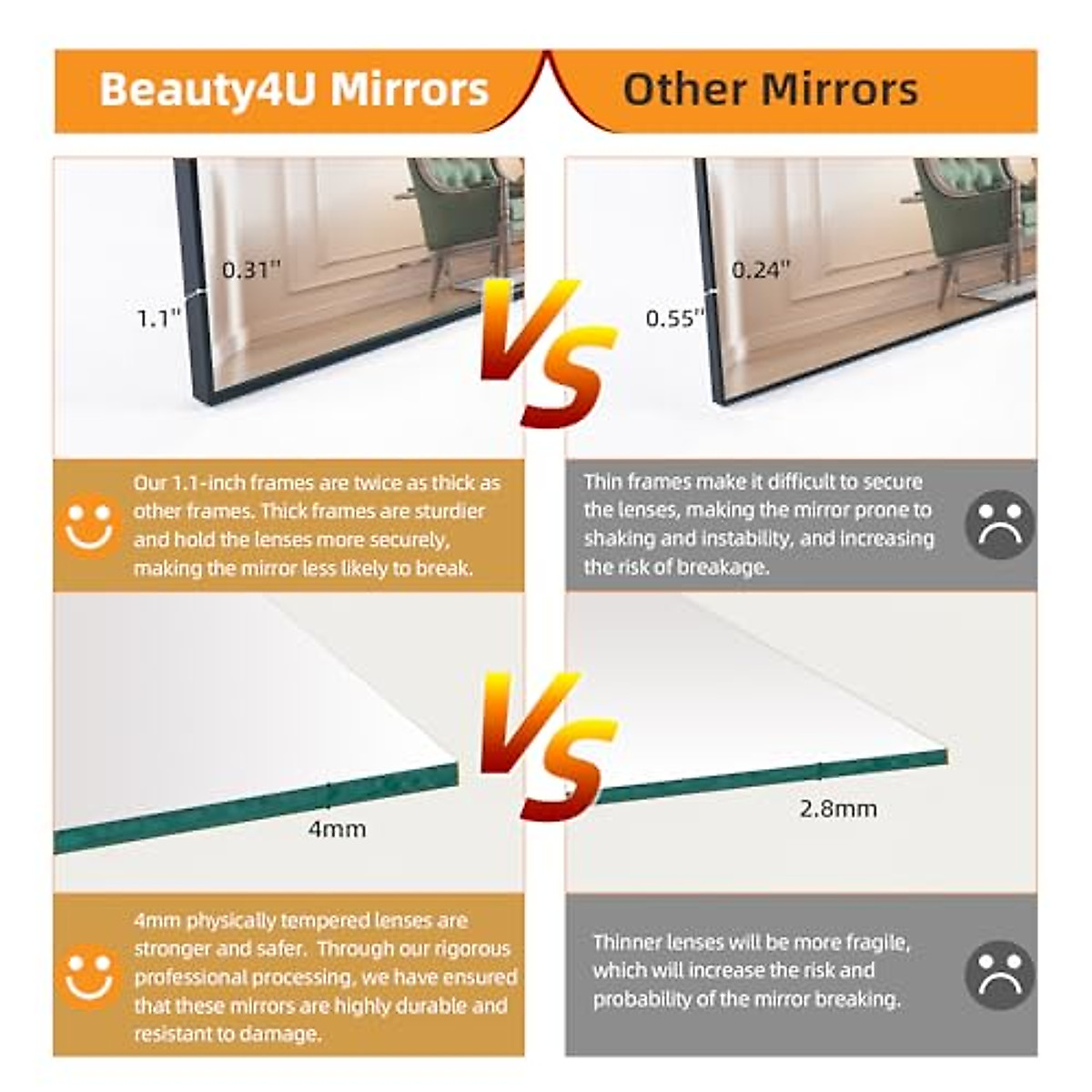Beauty4U Beveled Edge Full Length Floor Mirror, 59" x 16" Free Standing Hanging or Leaning Body Mirror, Wall-Mounted Mirror Dressing Mirror for Bedroom, Bathroom, Black