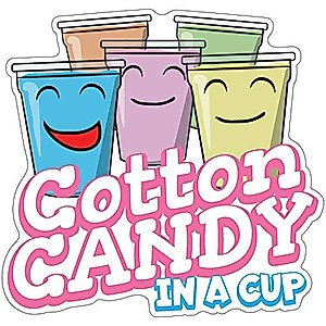 SignMission Cotton Candy in A Cup Concession Stand Food Truck Sticker, Decal Size: 8"