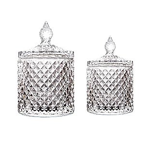 Maypink Crystal Diamond Faceted Jar with Crystal Lid,Suitable as A Candy Dish,Cookie Tin,Biscuit Barrel,Decorative Candy Jar Sugar Bowl (Crystal, Set of 2)