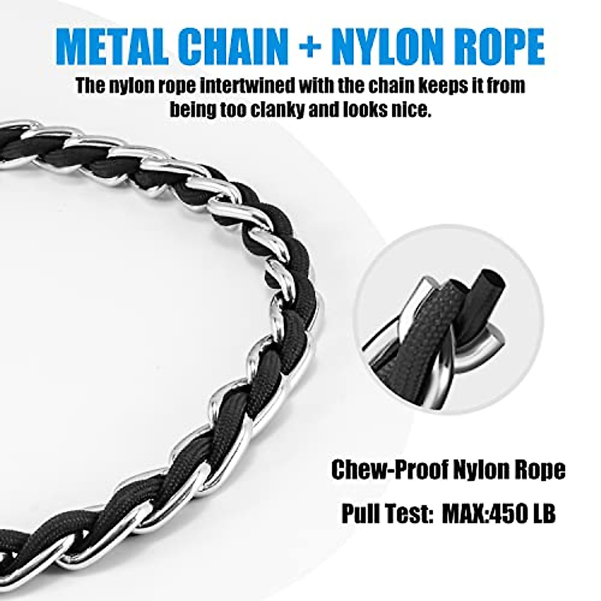 Chew Proof Metal Leash Chain Dog Leash for Medium Large Dogs, Chain Link Dog Leash Anti Chew 5FT Strong Anti Bite Dog Leash Comfortable Soft Padded Handle Black