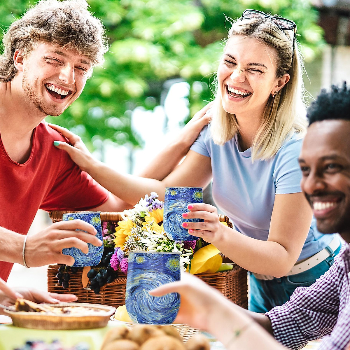 RainCaper 18/8 Stainless Steel Insulated Water Tumbler with Straw | 30oz, BPA-Free, Double Wall for Hot & Cold | Travel-Friendly, Cup Holder Ready (van Gogh Starry Night)