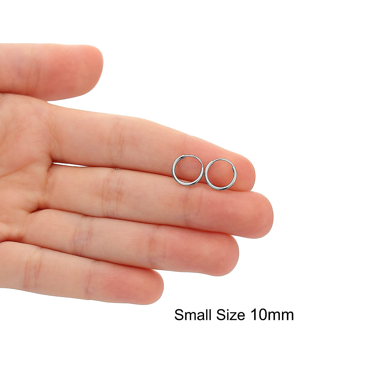 14k Gold Small Endless Hoop Earrings for Ears, Cartilage, Nose or Lips, 10mm (white-gold)