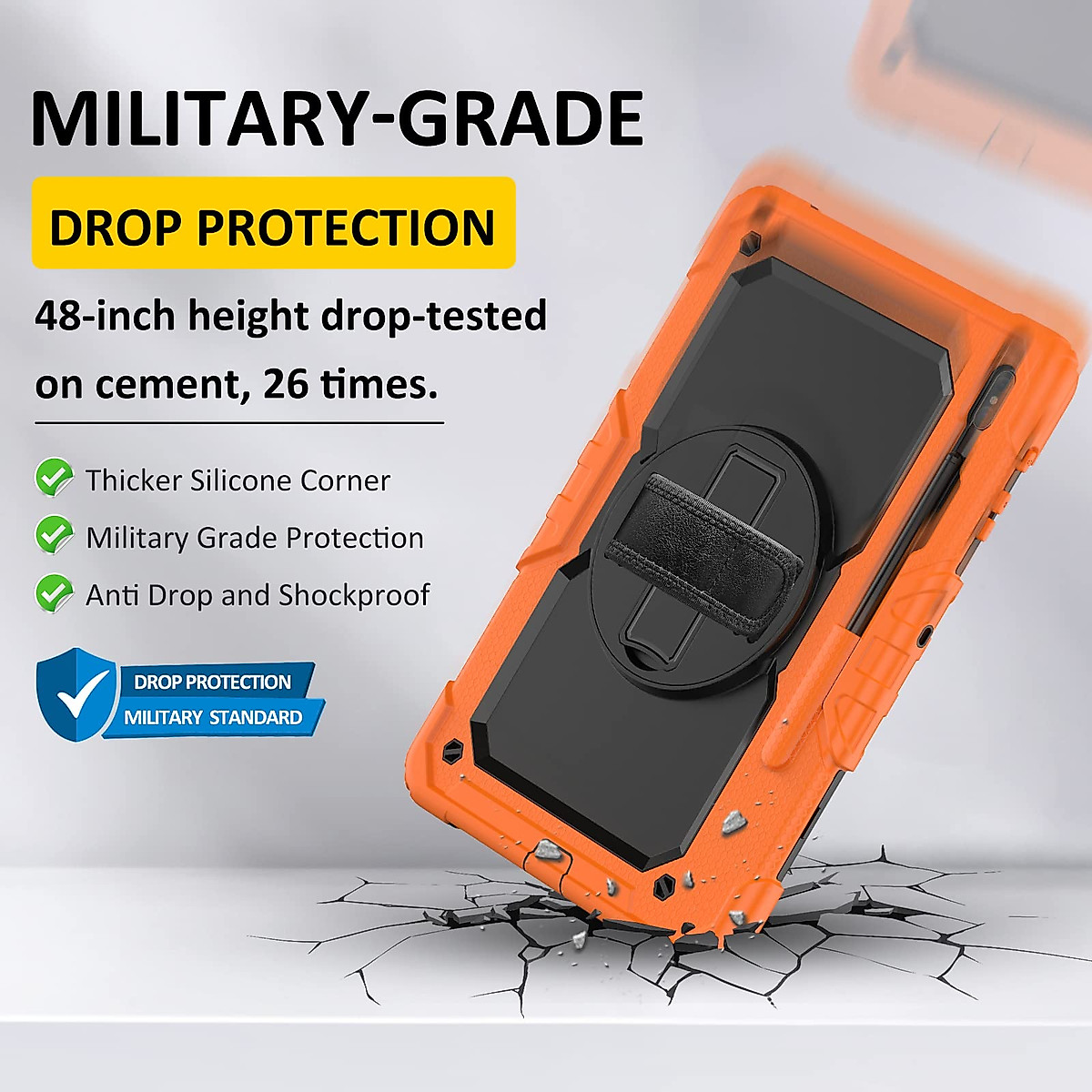 Case for Samsung Galaxy Tab S8 Plus/S7 FE/S7+12.4 inch, with 9H Tempered Glass Screen Protector [Upgraded Military Grade] Ambison Heavy Duty Shockproof Cover with S-Pen Holder & Strap (Black)