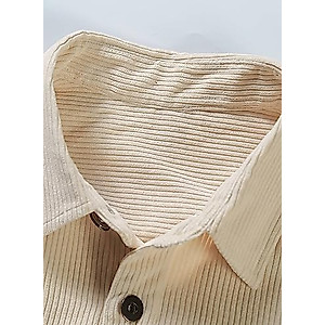 JMIERR Mens Corduroy Casual Button Down Shirts Long Sleeve Jackets Slim Fit Jacket with Flap Pockets, US 43(L), A Apricot