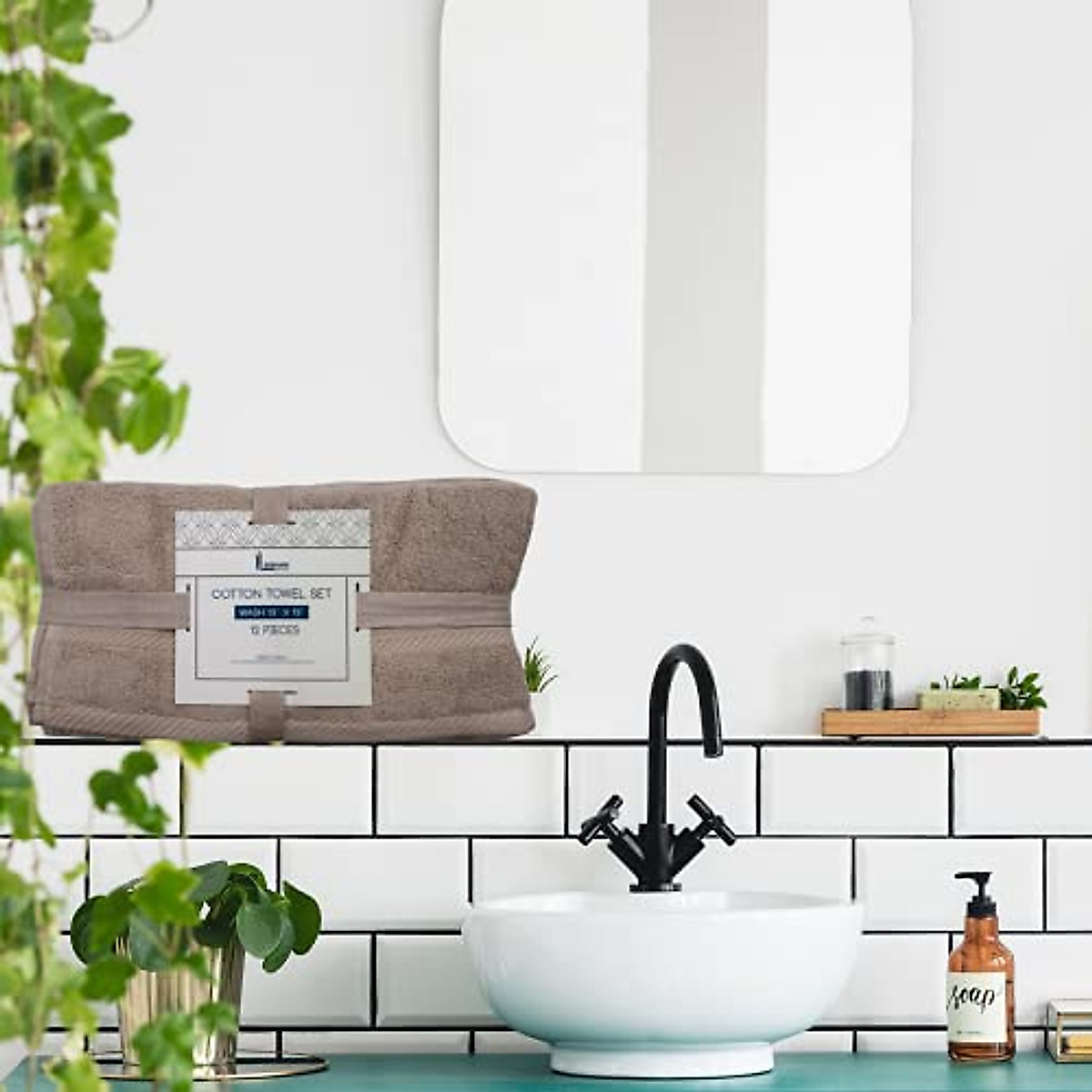 Linteum Textile Washcloth Set 100% Soft Cotton Zero Twist 16 Single Ring Spun Premium Washcloths Face Towel (Taupe) 12 Piece 13x13 Inch