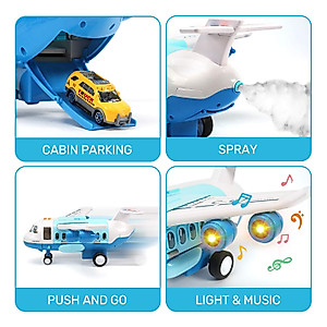 CUTE STONE Toy Airplane Plane Toy with Smoke, Sound and Light, Fricton Powered Airplane with Mini Cars, Great Gift for Boys and Girls