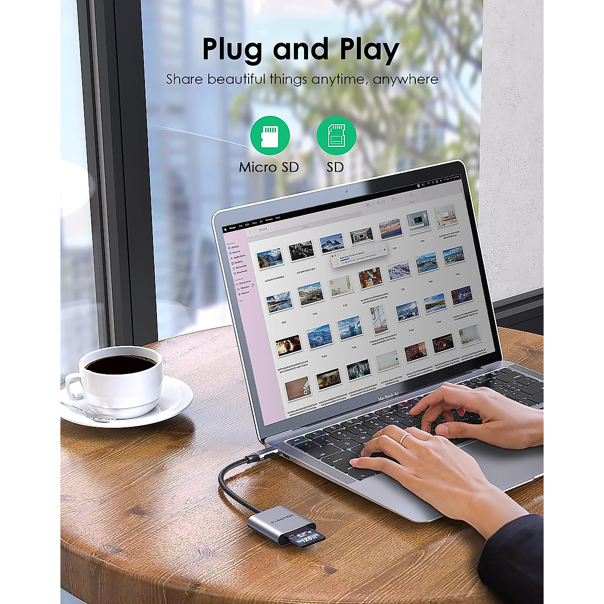 LENTION USB C to SD/Micro SD Card Reader, Type C SD 3.0 Card Adapter Compatible 2023-2016 MacBook Pro 13/15/16, New Mac Air/iPad Pro/Surface, More (CB-C8, Space Gray)