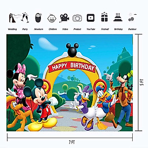 YouRan Mickey Mouse Clubhouse Birthday Party Backdrop 7x5 Vinyl Mickey Mouse and His Friends Happy 1st Birthday Background for Kids Cartoon Mickey Mouse Clubhouse Birthday Wall Decor