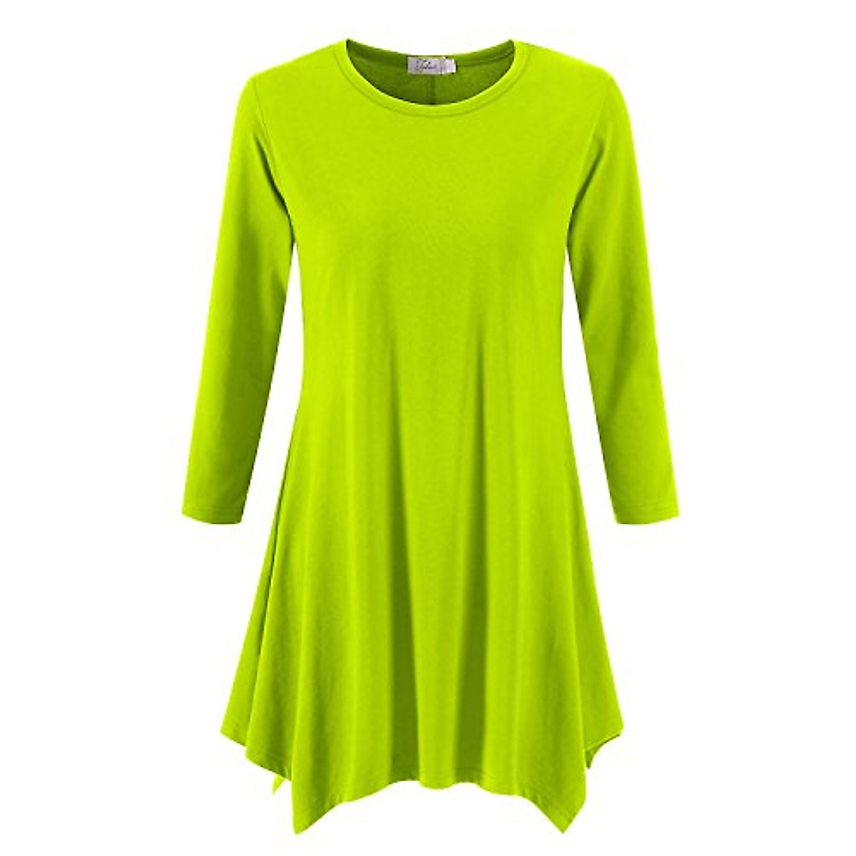 Topdress Women's Swing Tunic Tops 3/4 Sleeve Loose T-Shirt Dress Sprout Green 2X