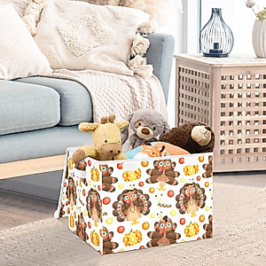 Vnurnrn Tribal Tturkey Collapsible Storage Bin with Lid, Foldable Storage Basket Cube for Clothes Toys 16.5×12.6×11.8 IN