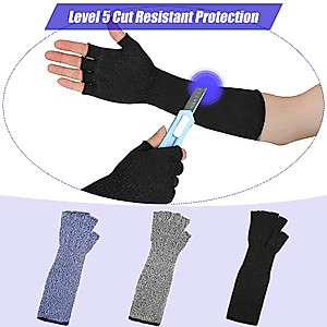 JenPen 3 Pairs Forearm Protective Sleeves with Fingers Cut Resistant Sleeve Arm Level 5 Protection thin skin Arm Protectors (Black, Gray, Blue)