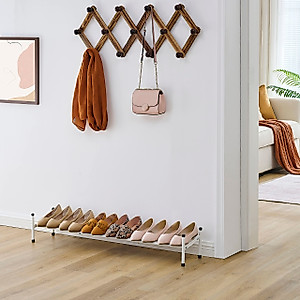 Tajsoon Expandable Shoe Rack Organizer, 1 Tier Adjustable & Stackable Shoe Shelf, Metal Iron Shoe Storage Organizer for Closet Bedroom Entryway, White