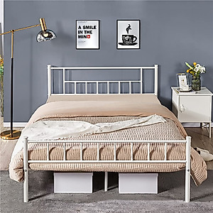 Yaheetech 13 inch Twin Size Metal Bed Frame with Headboard and Footboard Platform Bed Frame with Storage No Box Spring Needed Mattress Foundation Black