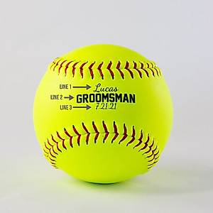 Buffalo Bottle Craft Personalized Yellow Softball, Groomsman Practice Softballs for The Best Man - Official Size- Custom Wedding Softball Proposal Gift Ring Bearer, Officiant