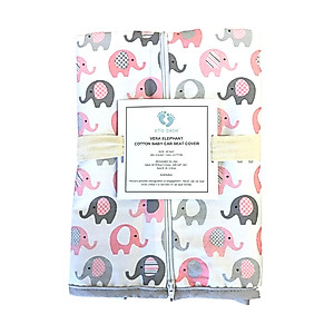 effe bebe Vera Elephant 100% Breathable Cotton Baby Car Seat Cover (Petal Grey)