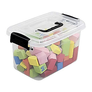 Utiao Clear Plastic Bin with Lid, 5.5 Quart Latching Box with Black Handle, 6 Packs