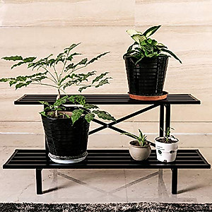 Zhongma 2 Tier Sturdy Metal Plant Stand Heavy Duty Plant Holder for Home Indoor and Outdoor,L45.67 x W17.5 x H14 inch, 440 LBS Capacity &amp; Heavy Duty Construction …