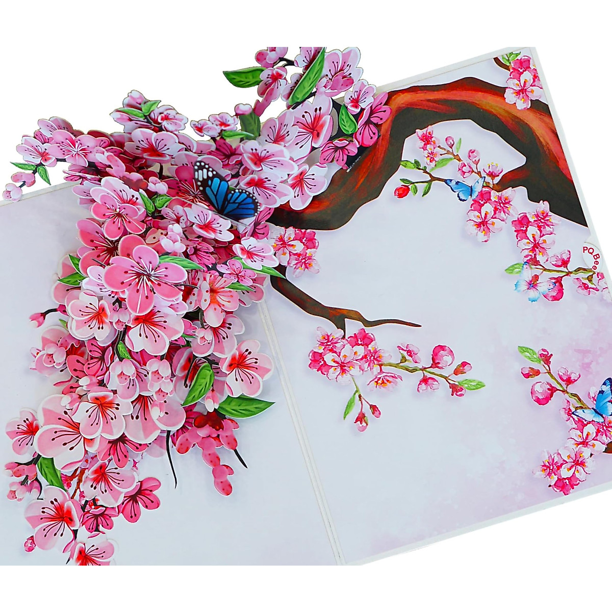 PQ Bees Pop Up Mothers Day Card for Women Mom Grandma Wife, 3D Birthday Anniversary Get Well Soon Thank You Valentines Day Card (Size 6x8 In – Butterflies Cherry Blossom).