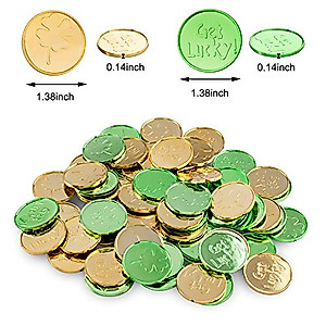 Whaline St Patrick's Day Table Decorations, 100 Pcs Plastic Good Luck Coins and 1 Oz Shamrock Clover Confetti Table Sprinkles for Irish St Patricks Party Decoration Favors Supplies
