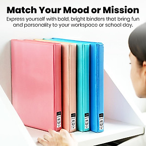 Yoobi 1/2 Inch Binder Set – 3-Ring Binders with 2 Pockets – Perfect for School or Office – Holds up to 100 Sheets – 4 Pack – Solid Multicolor Variety