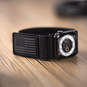 Tefeca Fortitude Series USA Flag Ultrawide Band Compatible with Apple Watch Ultra/Ultra2 Series 9/8/SE2/7/6/SE/5/4/3/2/1(Black Woven, M/L for 49mm/45mm/44mm/42mm)